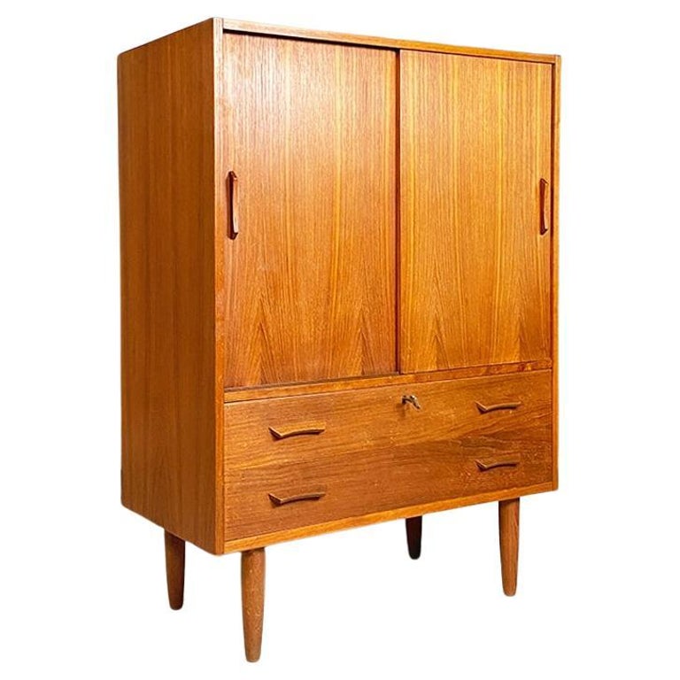 Scandinavian mid century modern teak highboard with sliding doors ...