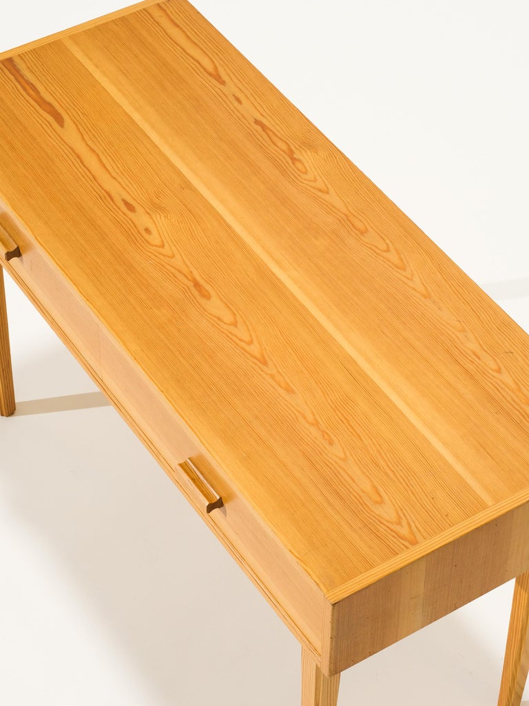Scandinavian Mid-Century Pine Side Table with Two Drawers For Sale at ...