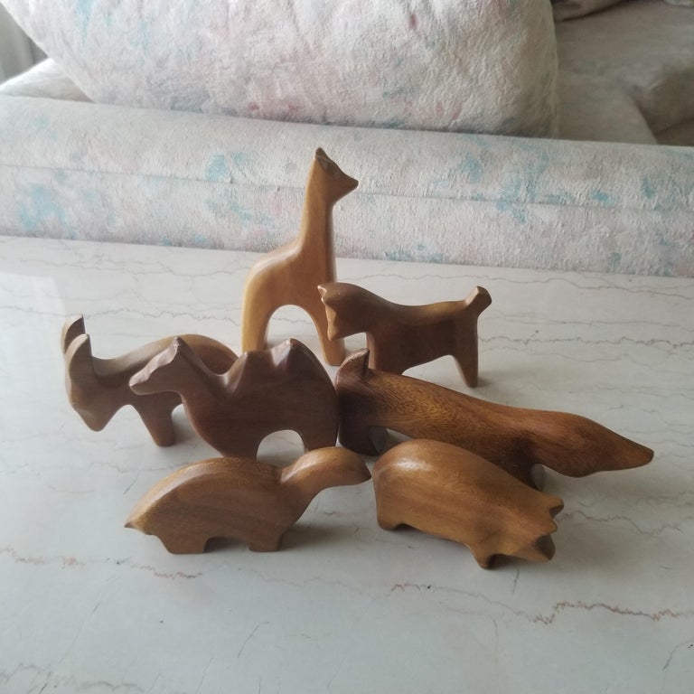 Scandinavian Modern 1950s Vintage Carved Wood Animal Collection Set of ...
