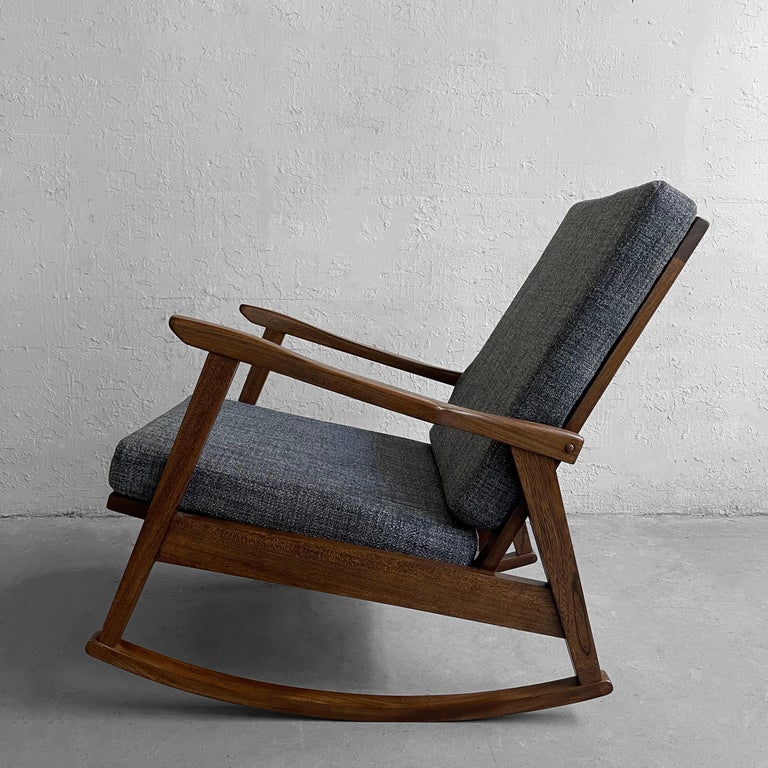 Scandinavian Modern Beech Upholstered Rocking Chair For Sale at 1stDibs