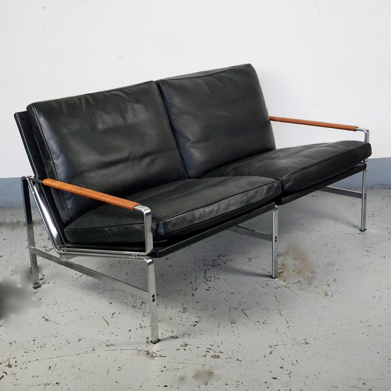 Scandinavian Modern Black Leather Two-Seat Sofa by Fabricius and ...