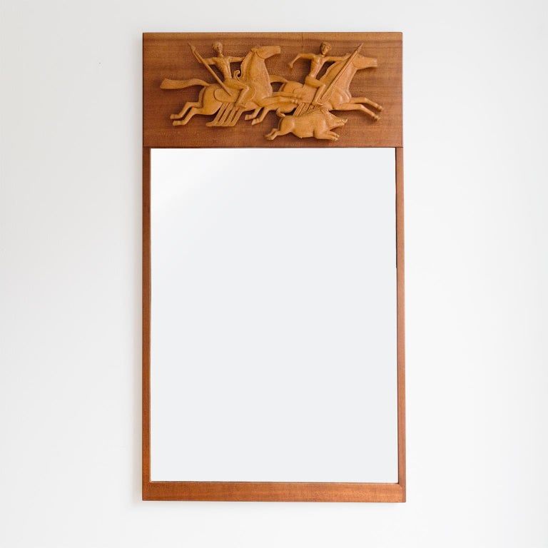 Scandinavian Modern carved Teak Mirror with Hunting Scene For Sale at ...