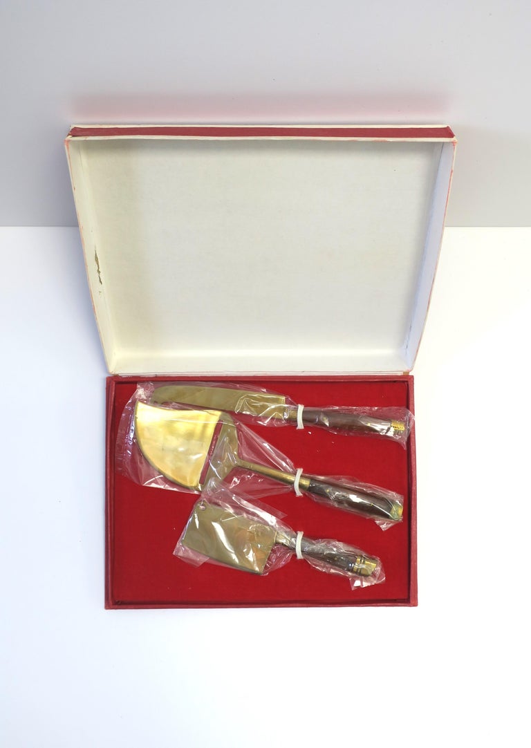 Scandinavian Modern Cheese Meat Cutlery Rosewood and Brass Set For Sale ...
