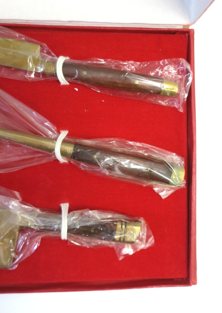 Scandinavian Modern Cheese Meat Cutlery Rosewood and Brass Set For Sale ...