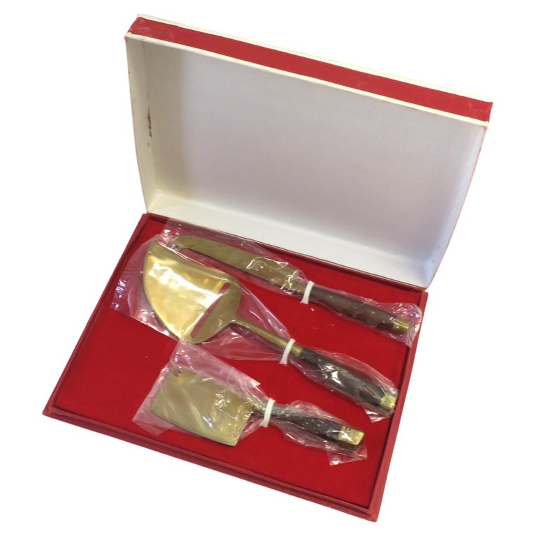 Scandinavian Modern Cheese Meat Cutlery Rosewood and Brass Set For Sale ...