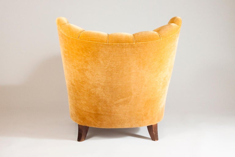 Scandinavian Modern Club Chair in Mustard Yellow Velvet For Sale at 1stDibs