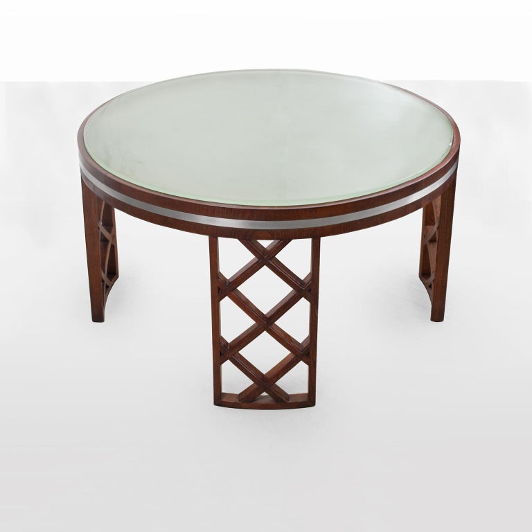 Scandinavian Modern Coffee Table with Lattice Legs Metal Inlay Acid ...