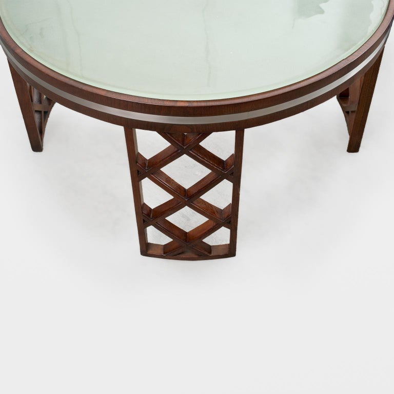 Scandinavian Modern Coffee Table with Lattice Legs Metal Inlay Acid ...