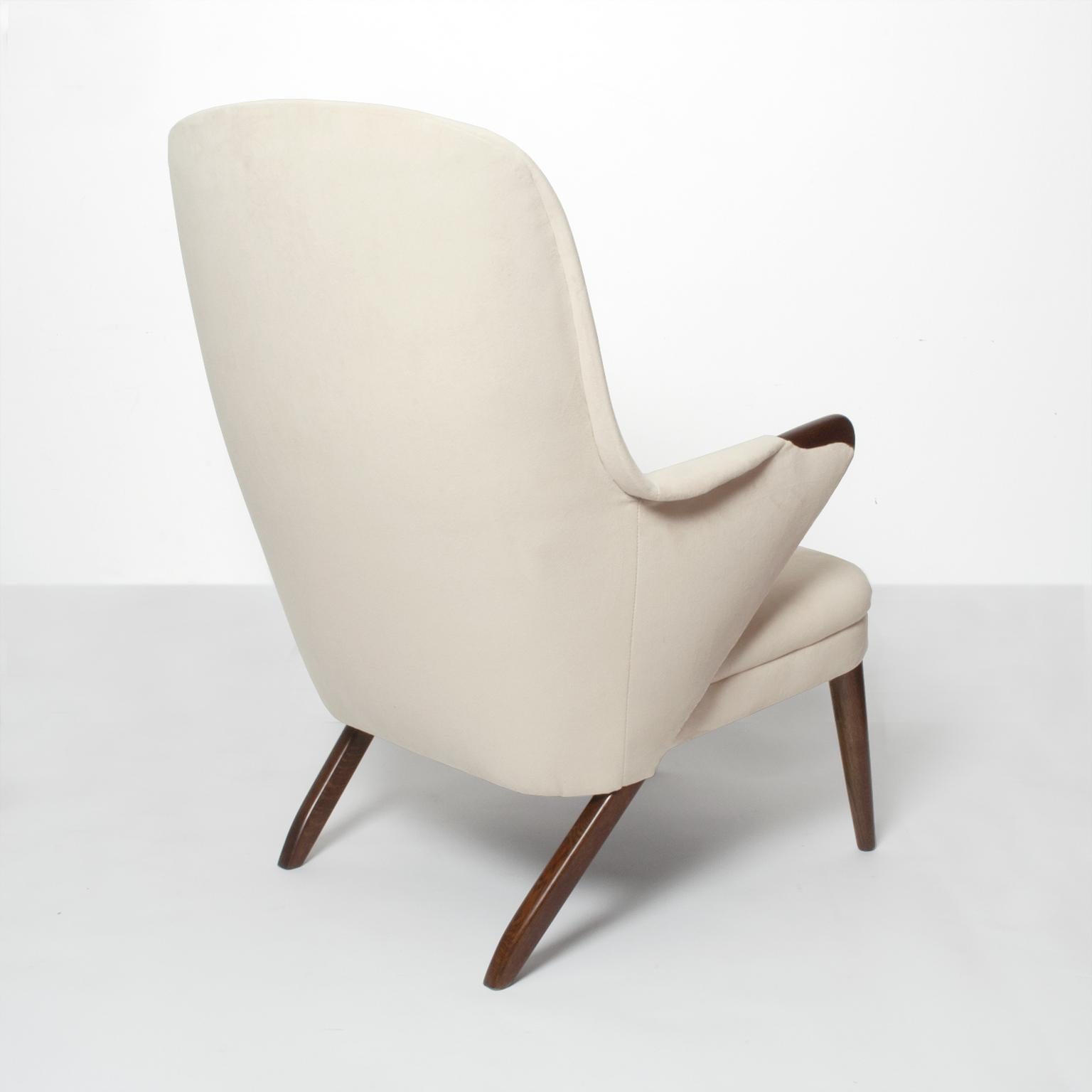 Scandinavian Modern Curved High Back Upholstered Lounge Chair with Teak ...