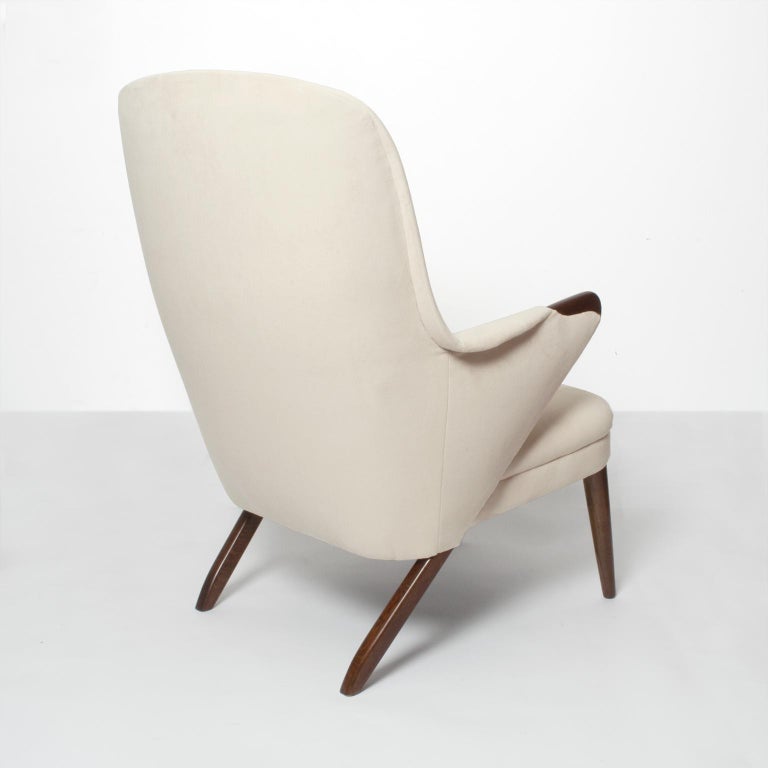 Scandinavian Modern Curved High Back Upholstered Lounge Chair with Teak ...