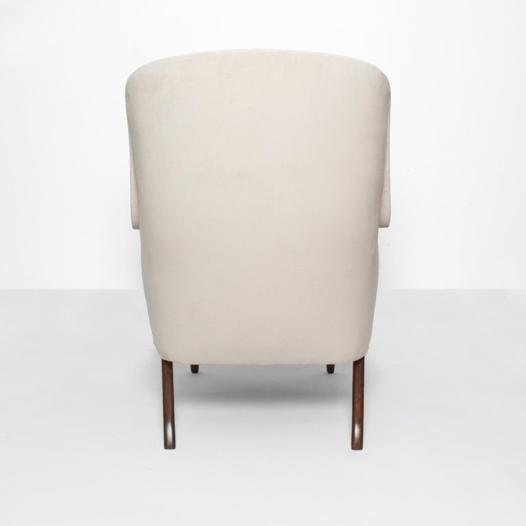Scandinavian Modern Curved High Back Upholstered Lounge Chair with Teak ...