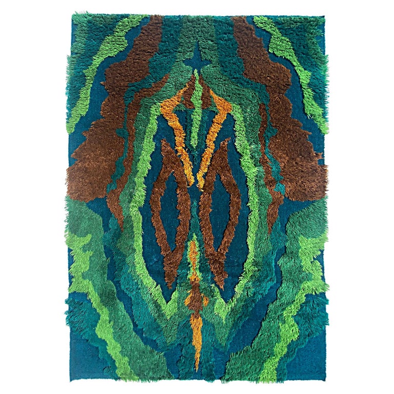 Scandinavian Modern Danish Rya Rug with Vibrant Colors and Earth Tones ...