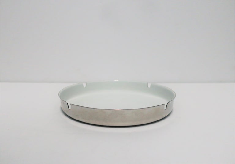Scandinavian Modern Designer White Enamel and Chrome Ashtray For Sale ...