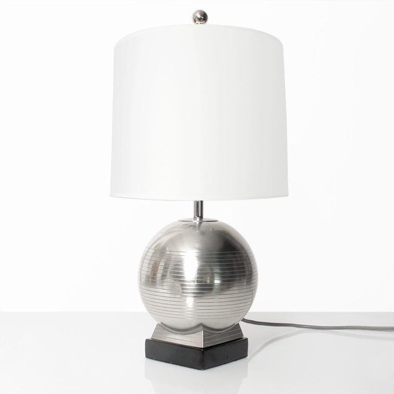 Scandinavian Modern G.A.B. Pewter Table Lamp on Lacquered Wood Plinth ...