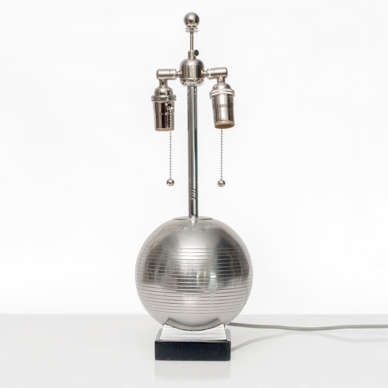 Scandinavian Modern G.A.B. Pewter Table Lamp on Lacquered Wood Plinth ...