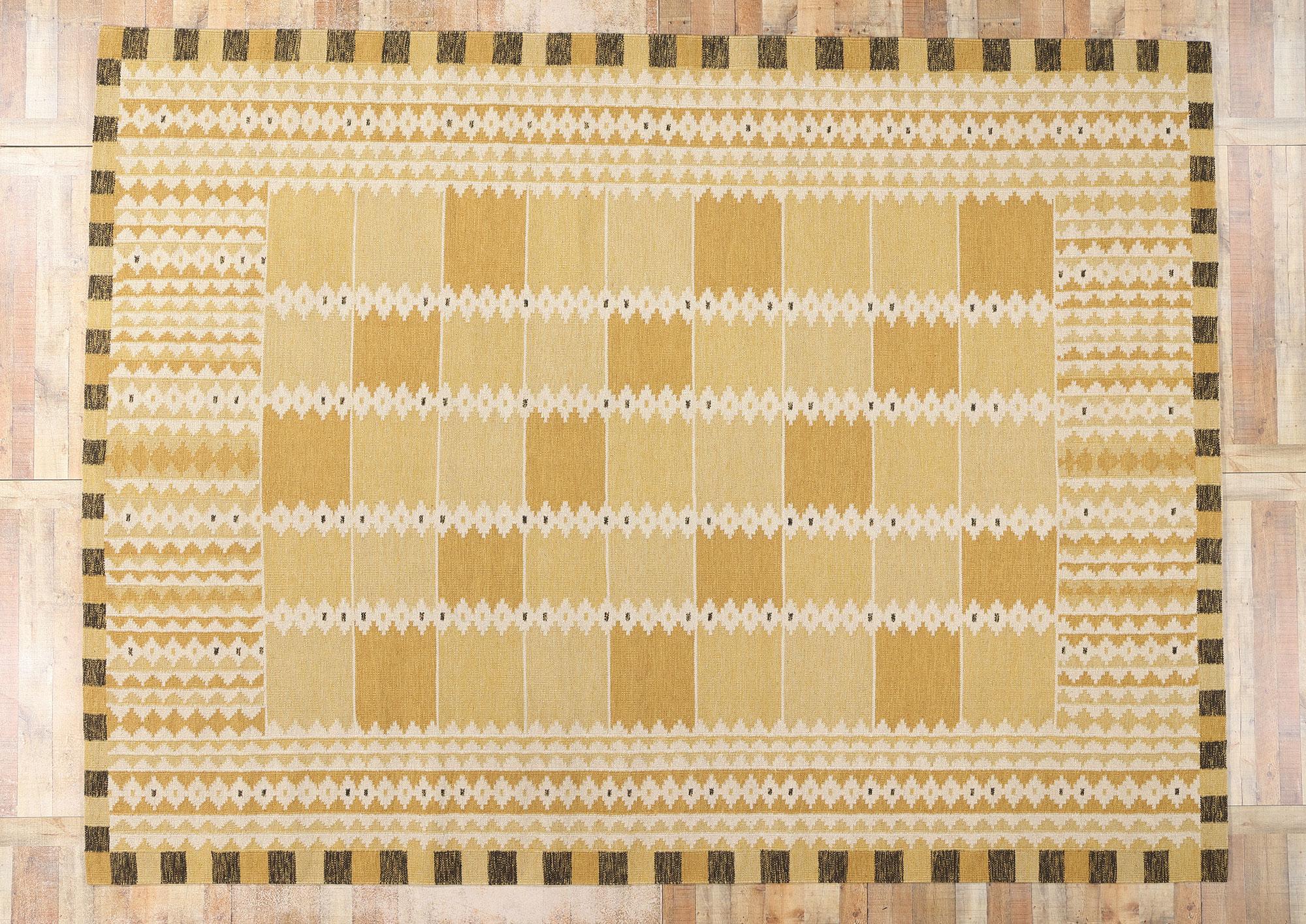 Scandinavian Modern Golden Swedish Inspired Flatweave Carpet For Sale ...