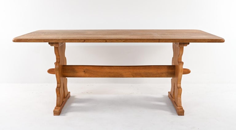 Scandinavian Modern Oak Trestle Dining Table in the Manner of Henning ...