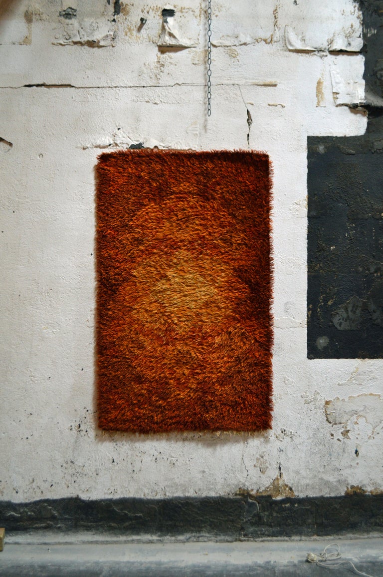 Scandinavian Modern Orange Red Gradient Sun Rya Rug at 1stDibs