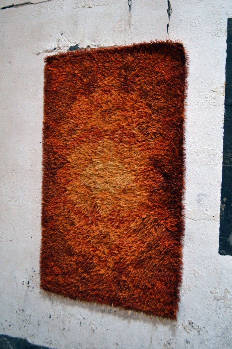 Scandinavian Modern Orange Red Gradient Sun Rya Rug at 1stDibs