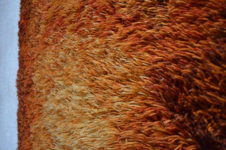 Scandinavian Modern Orange Red Gradient Sun Rya Rug at 1stDibs