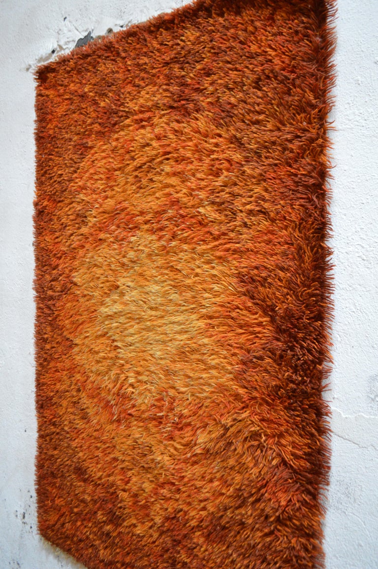Scandinavian Modern Orange Red Gradient Sun Rya Rug at 1stDibs