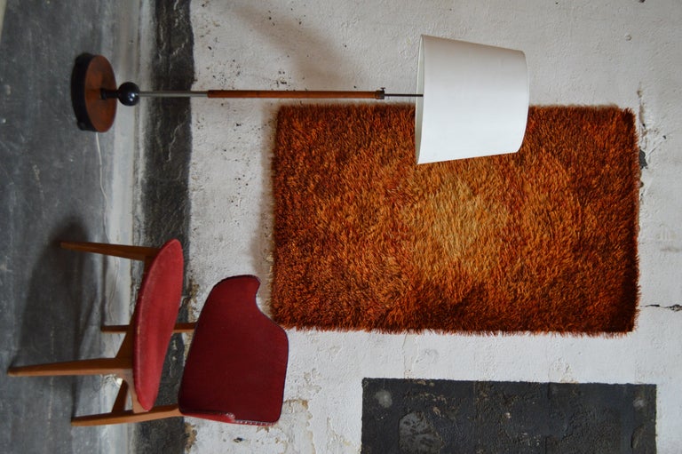 Scandinavian Modern Orange Red Gradient Sun Rya Rug at 1stDibs