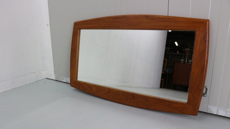 Scandinavian Modern Oval Beveled Edge Teak Wall Mirror, 1960s, Denmark ...