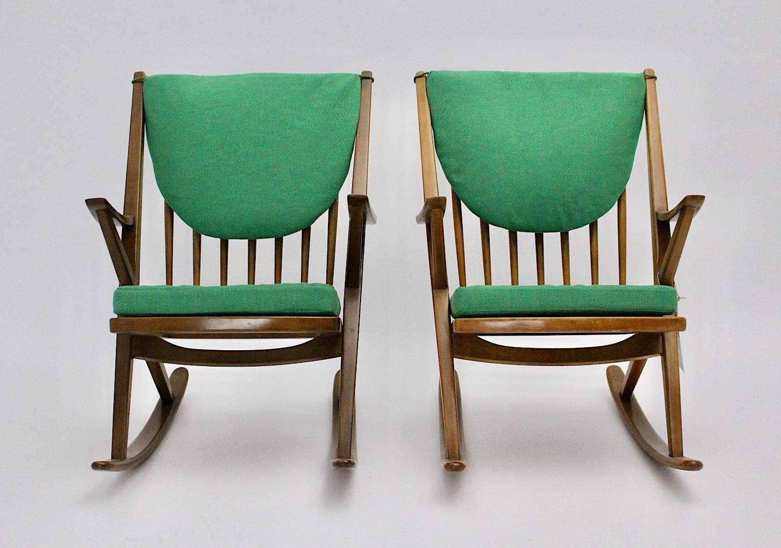 Scandinavian Modern Pair of Green Beech Vintage Rocking Chair Frank ...
