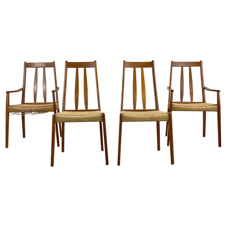 Scandinavian Modern Rope Seat Teak Dining Chairs, Set of Four For Sale ...