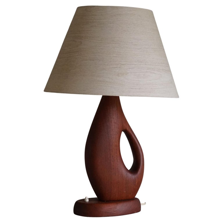 Scandinavian Modern, Sculptural Organic Wooden Table Lamp in Teak ...