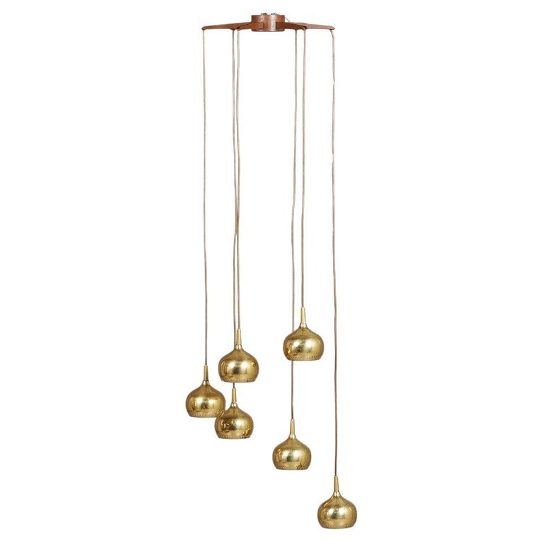 Scandinavian Modern Set of 6 Pendant Perforated Brass Lamps, 1960's For ...