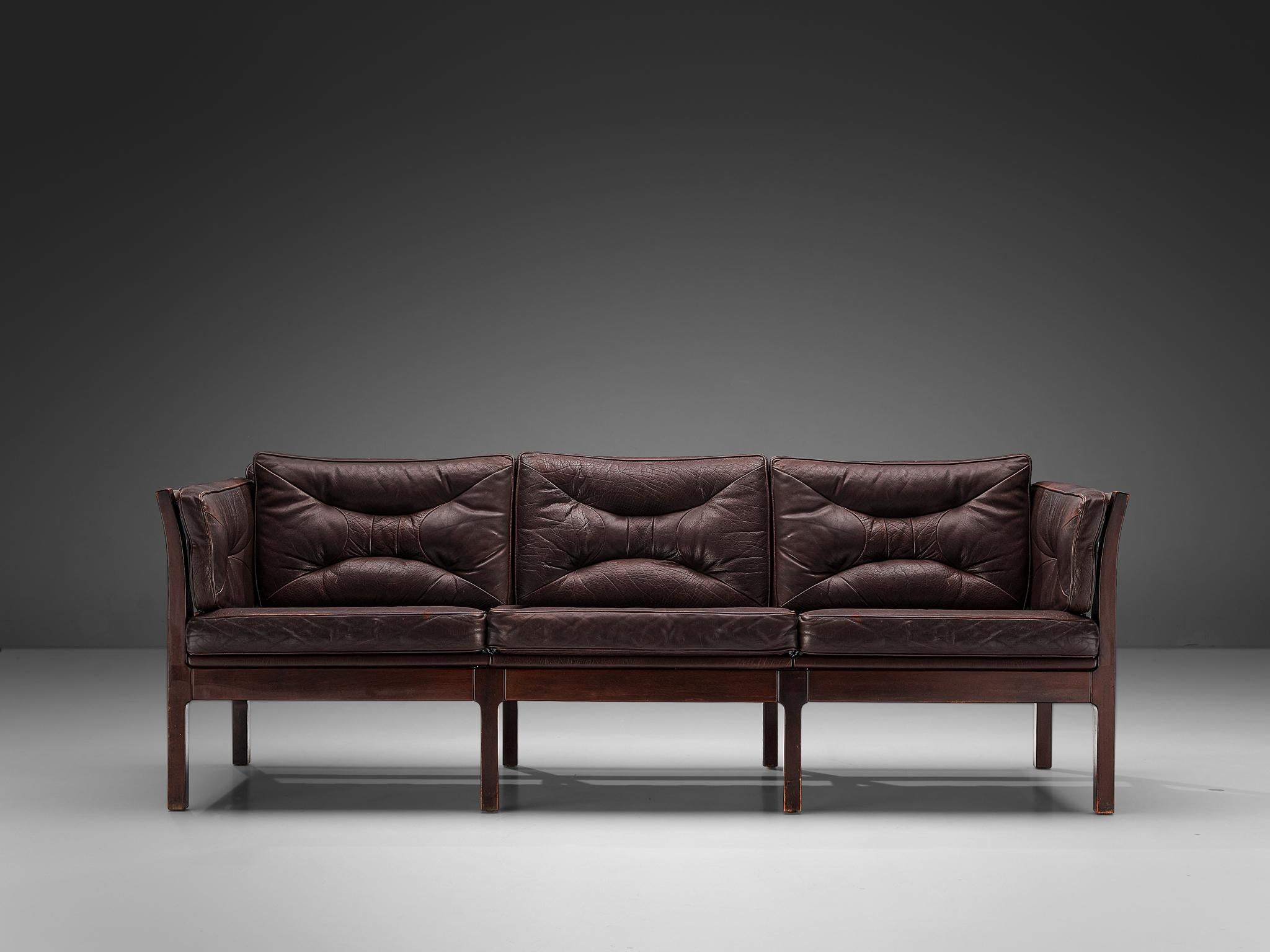 Scandinavian Modern Sofa in Brown Leather For Sale at 1stDibs