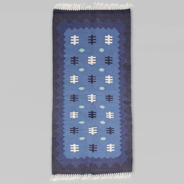 Scandinavian Modern, Swedish Wool Flat-Weave Rug in Blues, Rollakan For ...