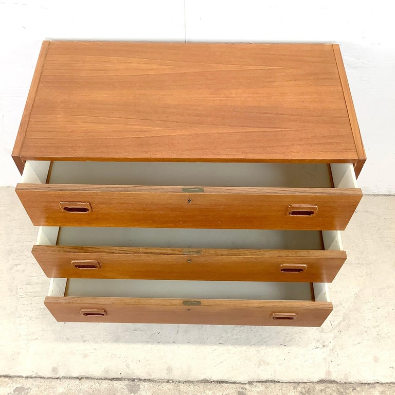 Scandinavian Modern Teak Three Drawer Chest For Sale at 1stDibs