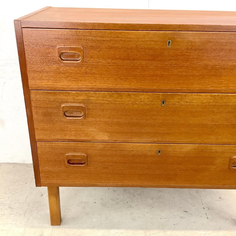 Scandinavian Modern Teak Three Drawer Chest For Sale at 1stDibs