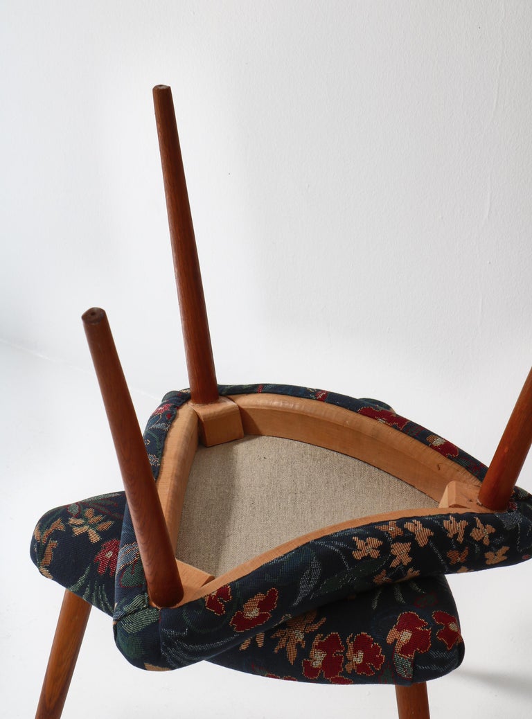 Scandinavian Modern Triangular Stools in Blue Floral Tapestry, 1950s ...