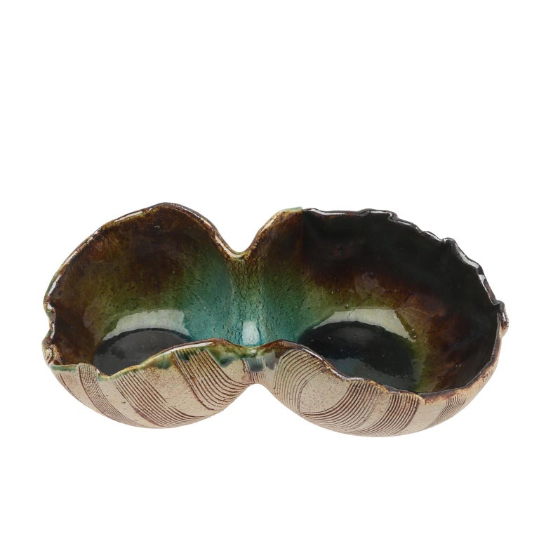 Scandinavian Modern Unusual Hand Built Double Bowl by Artist Bengt ...