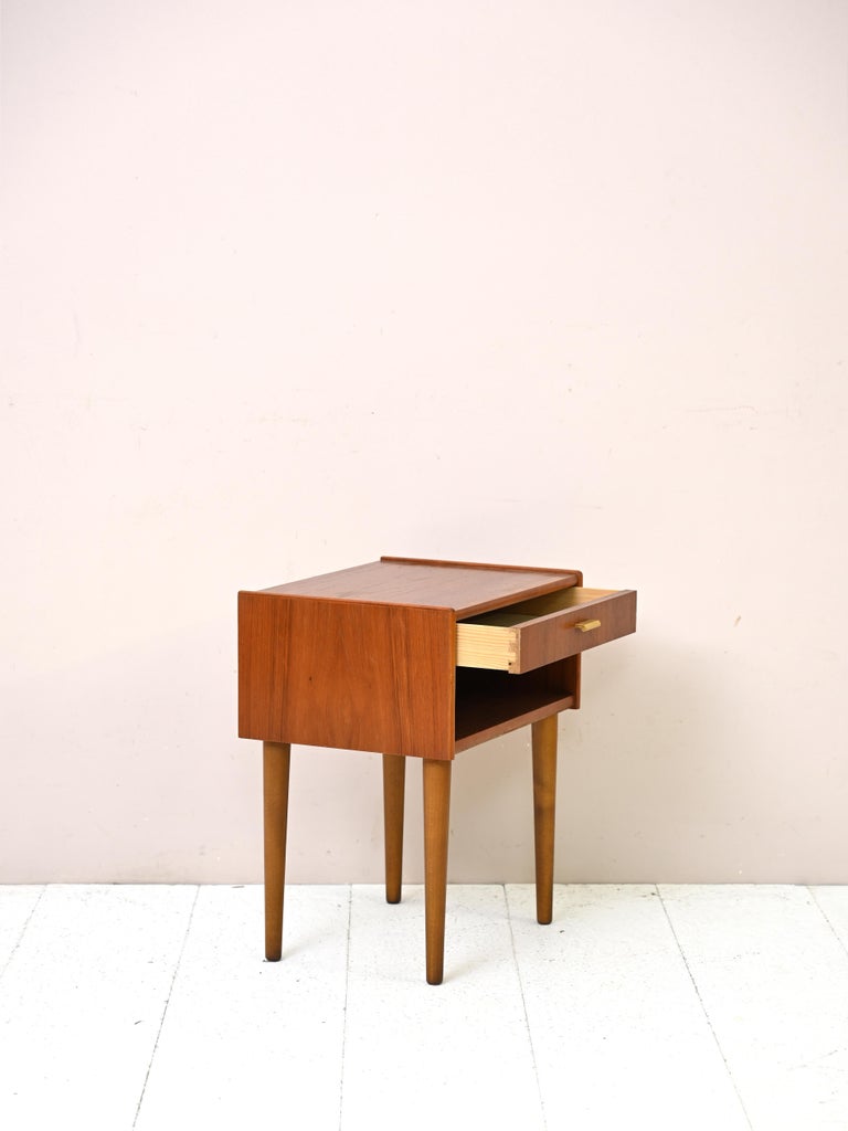 Scandinavian Nightstand with Gold Metal Handle For Sale at 1stDibs