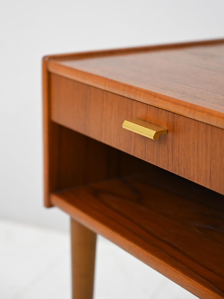 Scandinavian Nightstand with Gold Metal Handle For Sale at 1stDibs