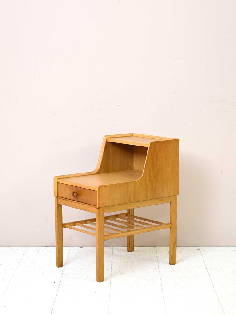 Scandinavian Oak Nightstand with Double Shelf For Sale at 1stDibs