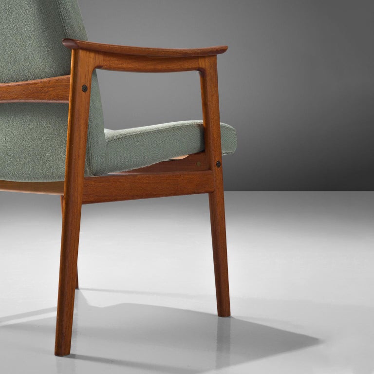 Scandinavian Pair of Lounge Chairs in Mint Green Upholstery and Teak ...