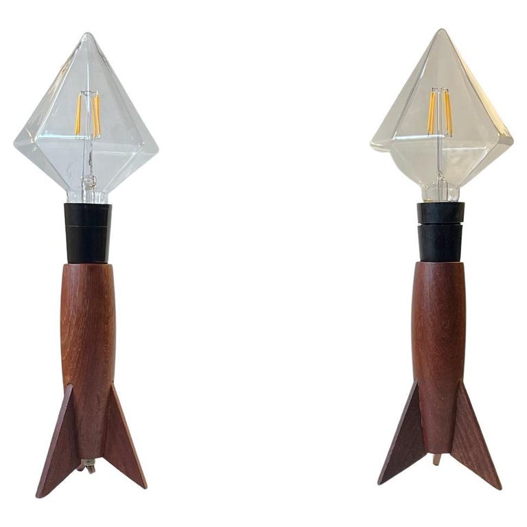 Scandinavian Rocket Table Lamps in Teak, 1970s For Sale at 1stDibs
