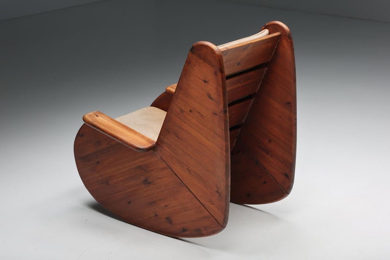 Scandinavian Rocking Chair with Camel Leather Seating, 1940s at 1stDibs