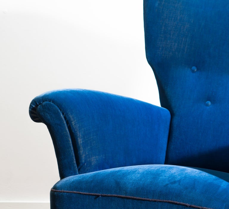 Scandinavian Royal Blue Velvet Wingback Chair, 1930-1940 at 1stDibs ...