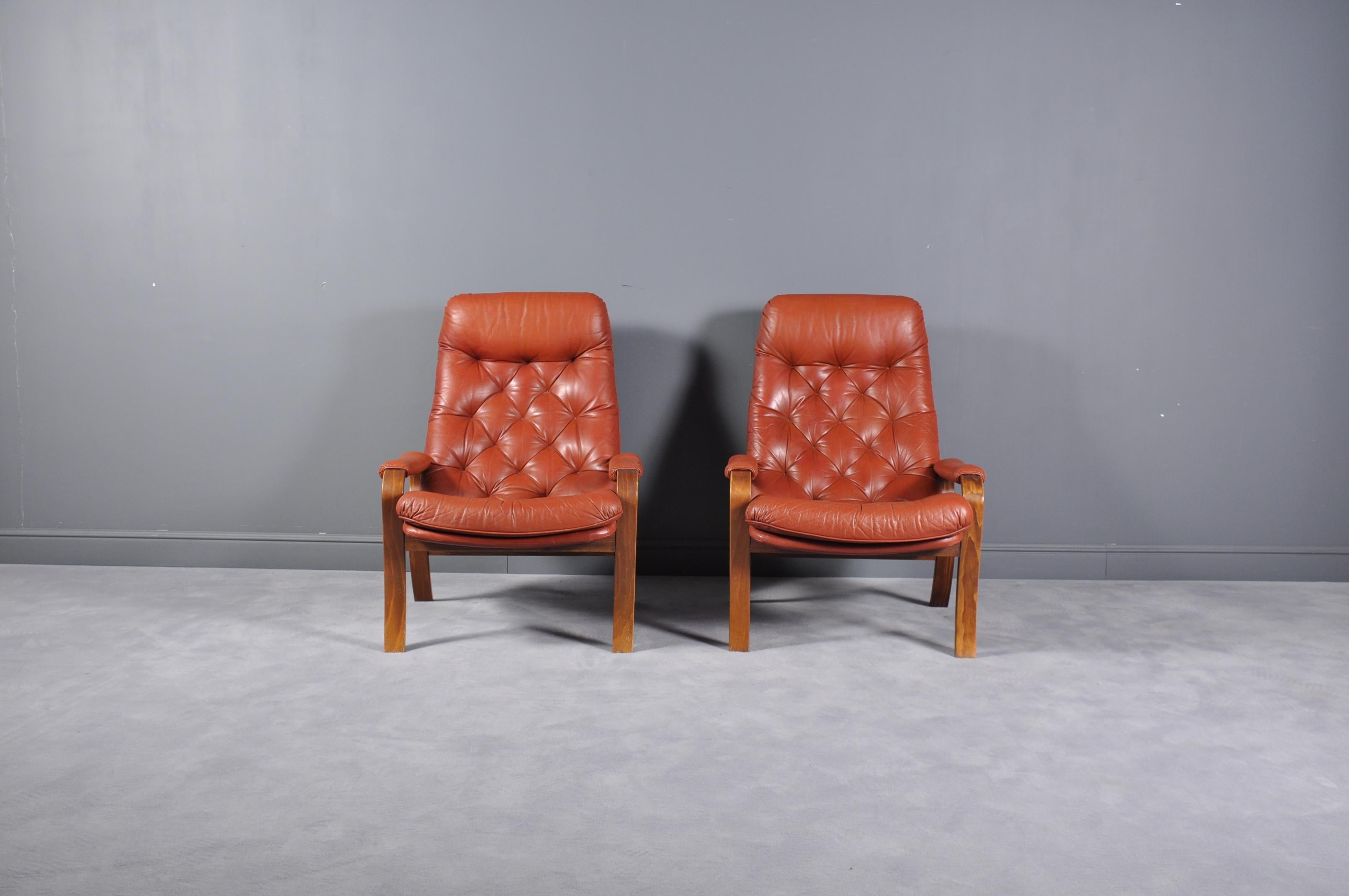 Scandinavian Set of Two Leather Lounge Chairs, 1970s For Sale at 1stDibs