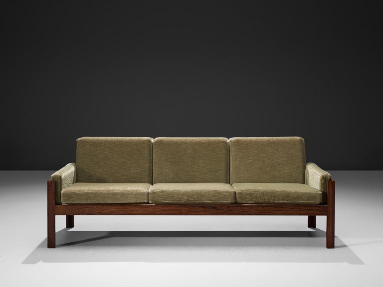 Scandinavian Sofa Rosewood and Green Fabric at 1stDibs