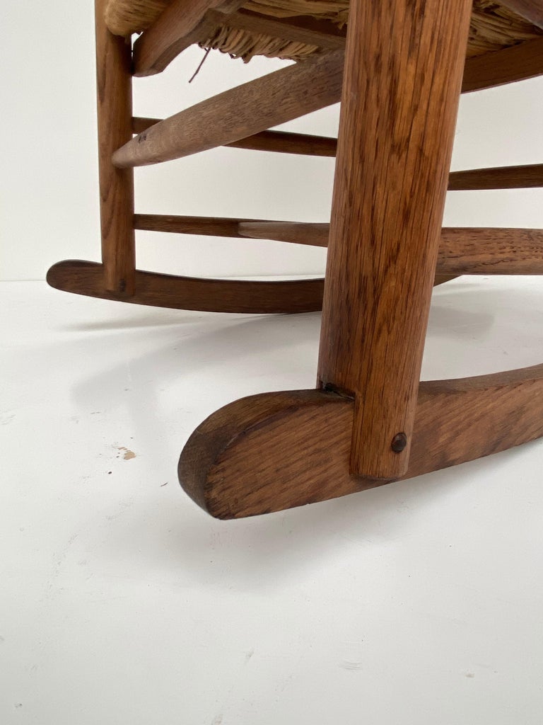 Scandinavian Solid Oak and Papercord Shaker Rocking Chair at 1stDibs
