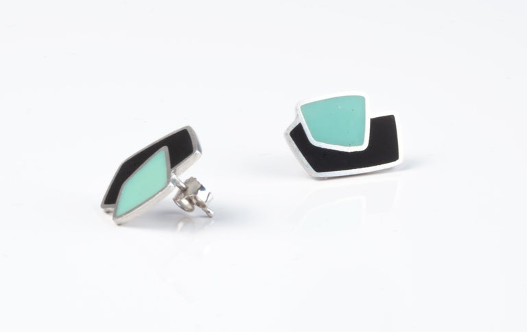 Scandinavian Stud Earrings in Silver and Enamel by Anne Leger at 1stDibs