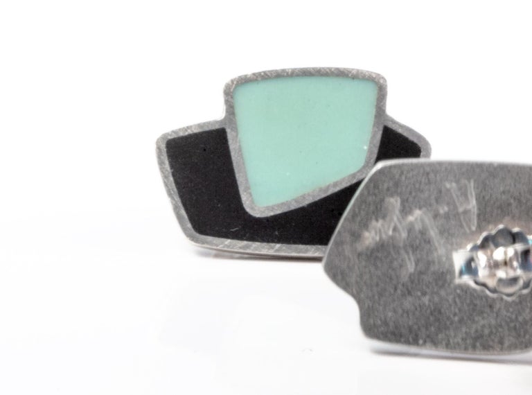 Scandinavian Stud Earrings in Silver and Enamel by Anne Leger at 1stDibs