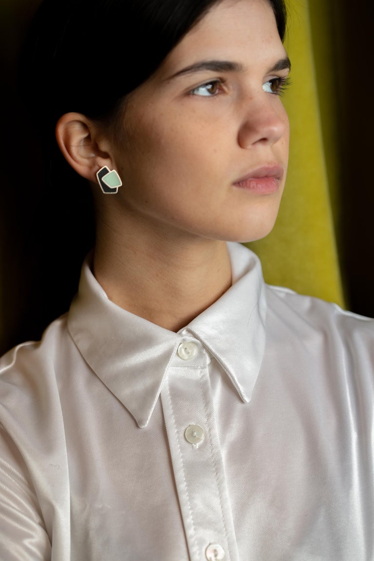 Scandinavian Stud Earrings in Silver and Enamel by Anne Leger at 1stDibs